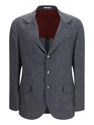 Brunello Cucinelli Deconstructed Jacket In Flame-textured Wool, Silk, And Linen - Gray