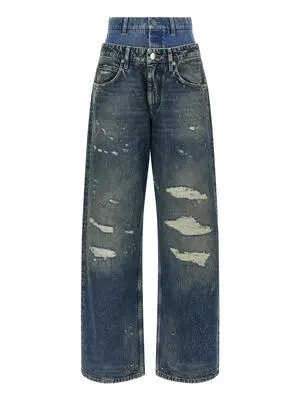 Dolce & Gabbana Double Layer Stonewashed Denim Jeans - Blue