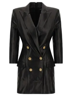 Balmain Lamb Leather Mini Blazer Dress - Black