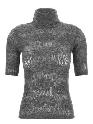 Brunello Cucinelli Openwork Silk, Wool, And Alpaca Turtleneck Sweater - Gray