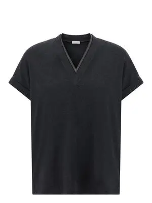 BRUNELLO CUCINELLI Brunello Cucinelli Monile Trimmed V-Neck T-Shirt