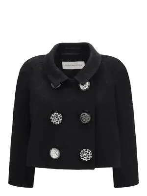 Dries Van Noten Cropped Jacket With Jewel Buttons - Black