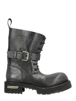 Balenciaga Leather Buckle-strap Combat Boots - Black