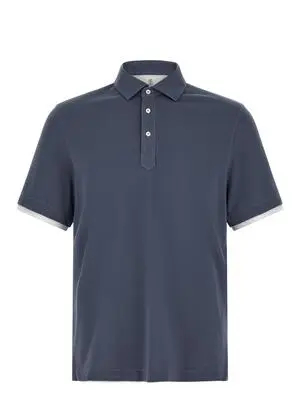 Brunello Cucinelli Brunello Cucinelli Men Double Layer Polo Shirt Blue