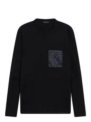 Prada Wool Sweater With Re-nylon Pocket - Blue