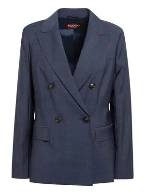 Max Mara Double-breasted Wool Canvas Jacket - Blue