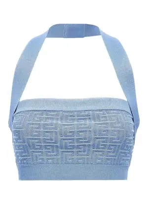 Balmain Monogram Crop Top - Blue