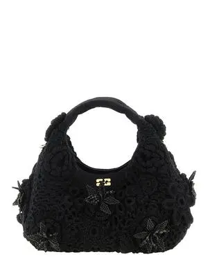GANNI Mini Hobo Crochet Handbag - Black