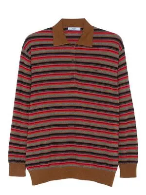 Prada Striped Cashmere Polo Sweater - Red