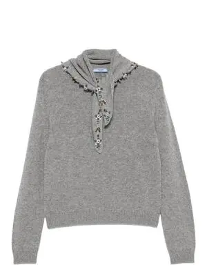 Prada Cashmere Crystal-embellished Pullover - Gray