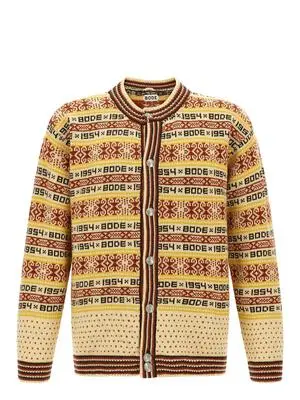 BODE BODE Marzipan Jacquard Patterned Wool Cardigan