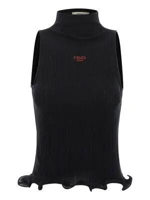 Fendi FENDI Ruffled Ribbed Jersey Top Black