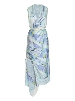 MAISON MARGIELA Floral Silk Wrap Midi Dress - Multicolor