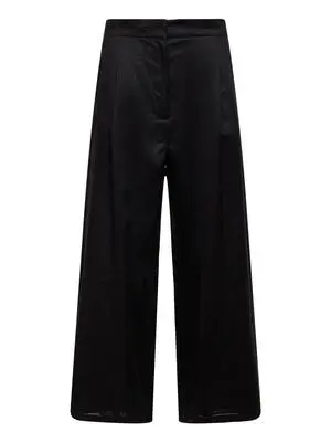Max Mara Black Wash Ramie Canvas Cropped Trousers - Multicolor