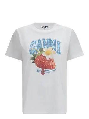 GANNI Strawberry Cotton T-shirt - White