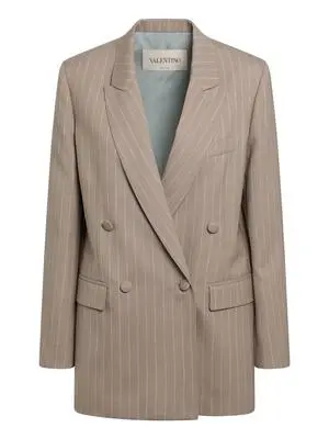 Valentino Garavani Double-breasted Pinstripe Virgin Wool Jacket - Cream