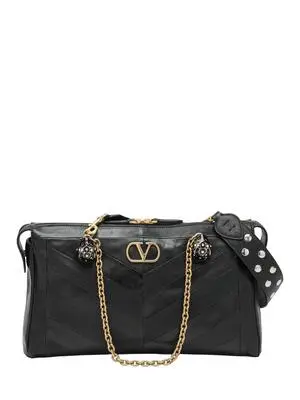 Valentino Garavani Panthea Chevron Bag In Leather - Black