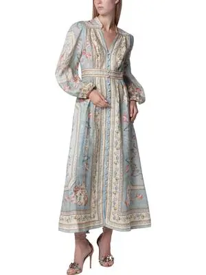 Zimmermann Roselight Floral Linen Midi Dress - Multicolor