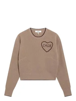 Chloé Wool And Cashmere Logo Sweater - Brown