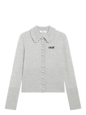 Chloé Slim-fit Logo Wool Cardigan - Gray