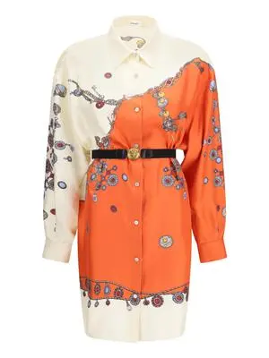 Versace Printed Silk Shirt Mini Dress - Orange
