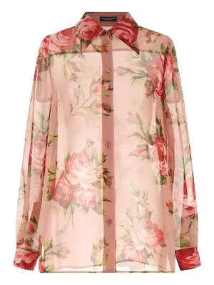 Dolce & Gabbana Bouquet Rose Silk Chiffon Shirt - Pink
