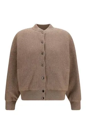 Brunello Cucinelli BRUNELLO CUCINELLI Ribbed Cashmere Bomber Cream