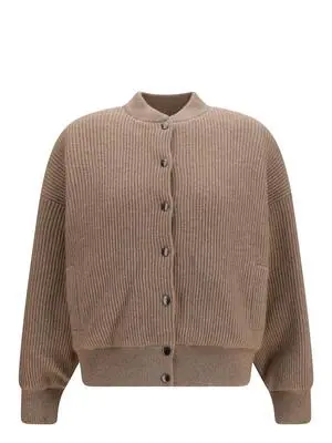 Brunello Cucinelli Brunello Cucinelli Ribbed Cashmere Bomber Cream