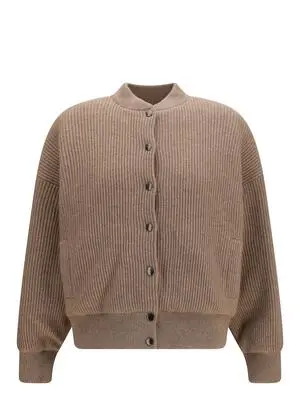 Brunello Cucinelli Ribbed Cashmere Bomber - Cream