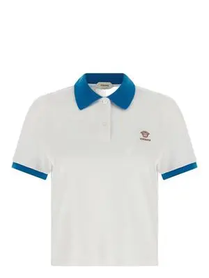 Versace Medusa Logo Embroidered Polo - Blue