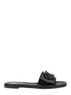 Valentino Garavani Vlogo Patent Leather Slide Sandals - Black