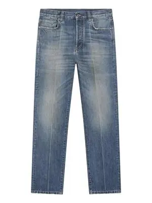 Versace Distressed Straight-leg Denim Jeans - Blue