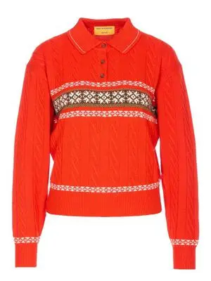 Guest In Residence GUEST IN RESIDENCE Cable Collegiate Polo Sweater Red