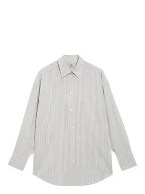 TOTEME Oversized Yellow/sky Blue Striped Shirt In Viscose And Silk - Multicolor