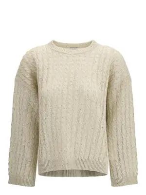 Brunello Cucinelli Dazzling Cable Linen Sweater - Cream