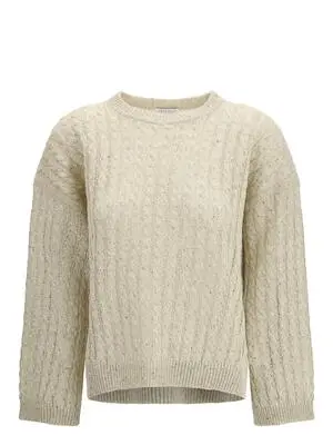 Brunello Cucinelli BRUNELLO CUCINELLI Dazzling Cable Linen Sweater Cream