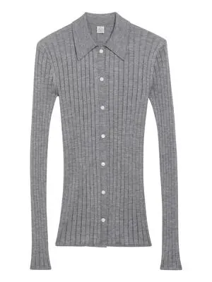 TOTEME Slim Ribbed Shirt In Cashmere And Silk - Gray