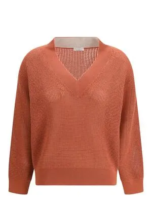 Brunello Cucinelli Cashmere Net Sweater - Red