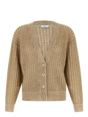 Peserico Waffle Lamé Cardigan - Cream