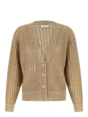 Peserico Waffle Lamé Cardigan - Cream