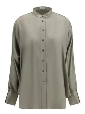 Brunello Cucinelli Brunello Cucinelli Silk Shirt With Monili Details Green