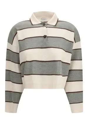 Brunello Cucinelli BRUNELLO CUCINELLI Sparkling Stripes Knit Polo Crop Multicolor