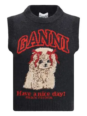 GANNI Graphic Wool Vest - Black