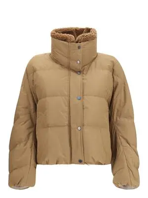 Brunello Cucinelli Padded Jacket With Shearling Collar - Cream