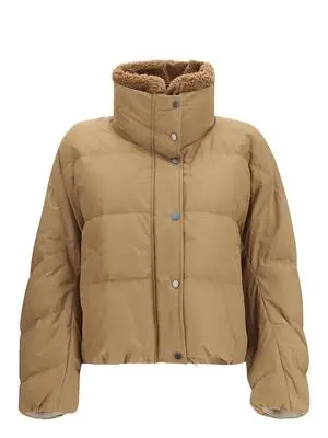 Brunello Cucinelli Padded Jacket With Shearling Collar - Cream