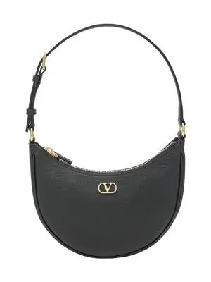 Valentino Garavani Vlogo Signature Mini Hobo Bag In Leather - Black