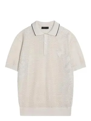 Prada Prada Openwork Talc-Coloured Polo In Cotton And Silk Men White