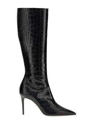 Paris Texas Vera Crocodile-effect Leather Knee-high Boots - Black