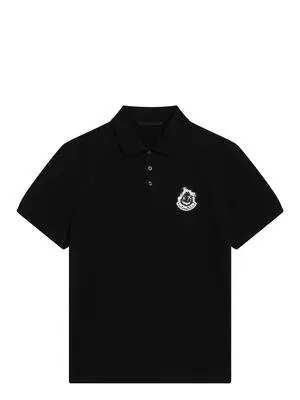 Moncler Cotton Pique Polo Shirt With Logo - Black