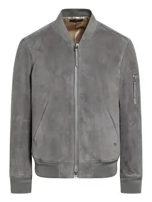 TOM FORD TOM FORD Lamb Leather Bomber Jacket Gray